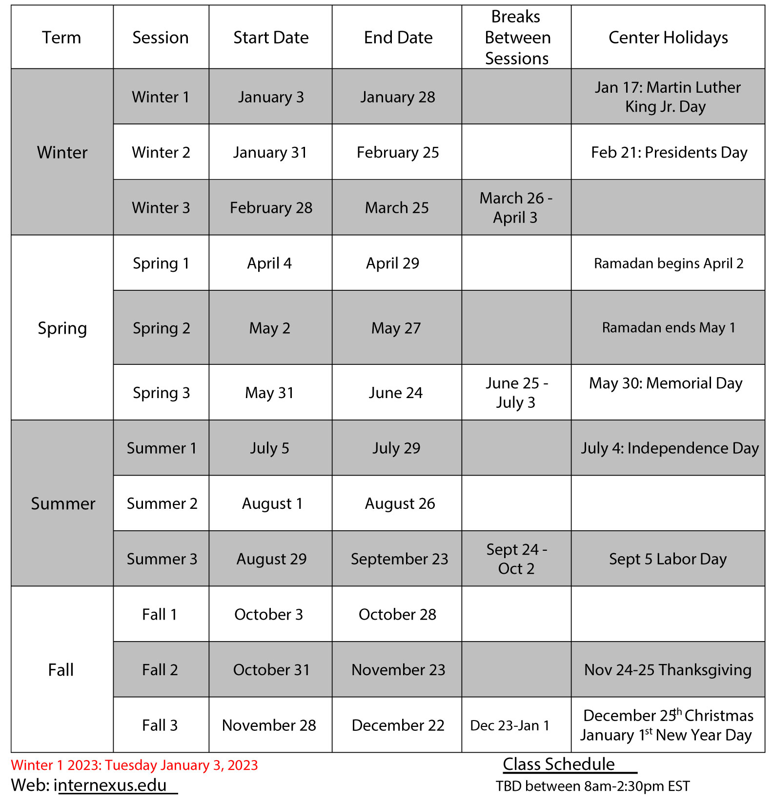 Academic Calendar Internexus Indiana Academic Calendar Internexus Indiana